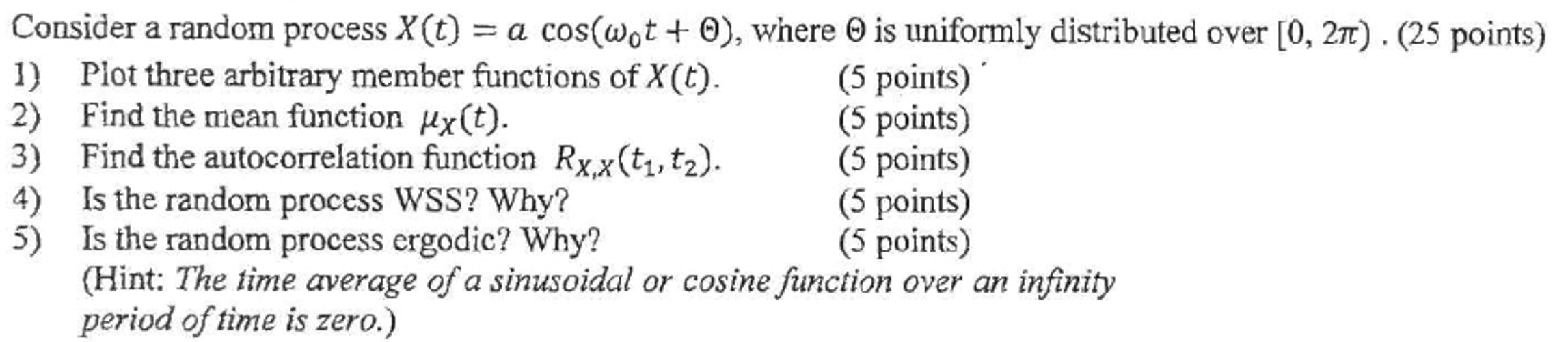 Solved = Consider a random process X(t) = a cos(wot+), where | Chegg.com