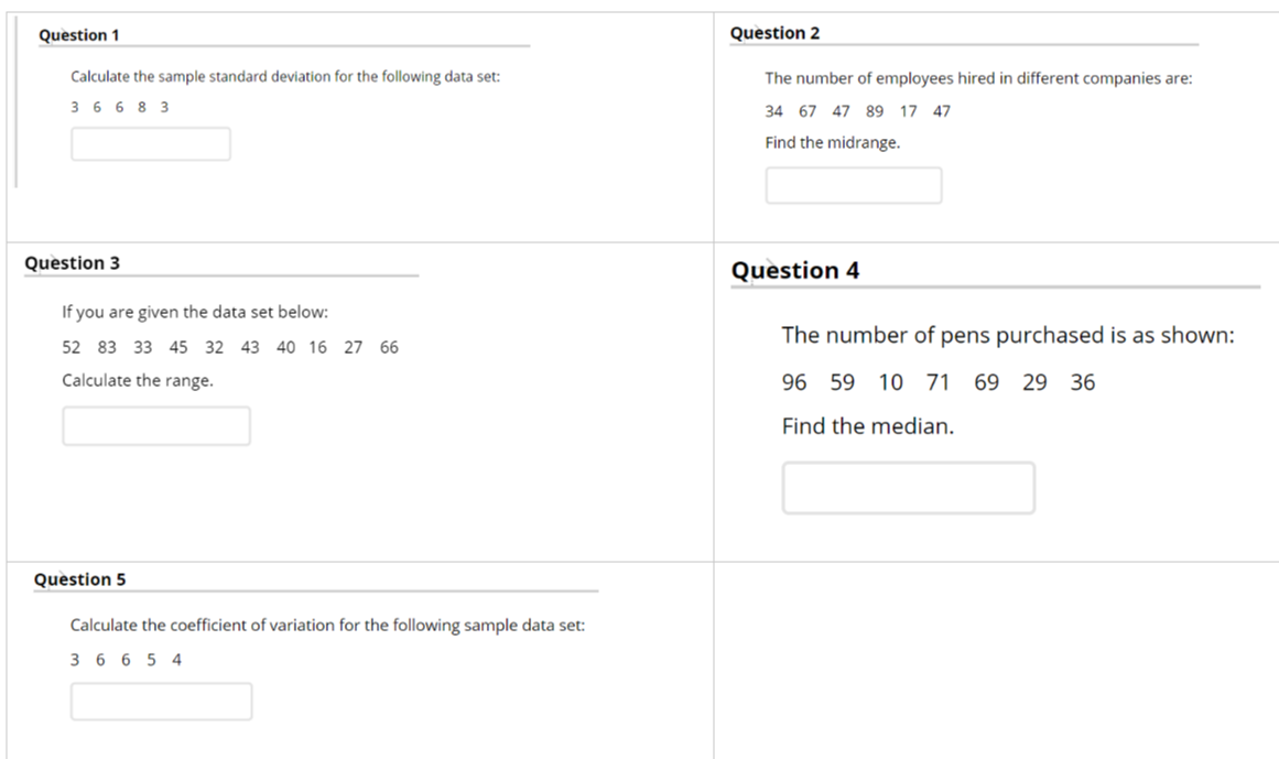 Solved Question 1 Question 2 Calculate the sample standard | Chegg.com