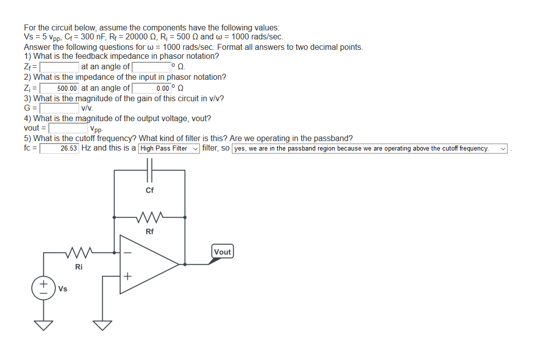 Solved For the circuit below, assume: Vs = 6 Vpp, R1 = 1600, | Chegg.com