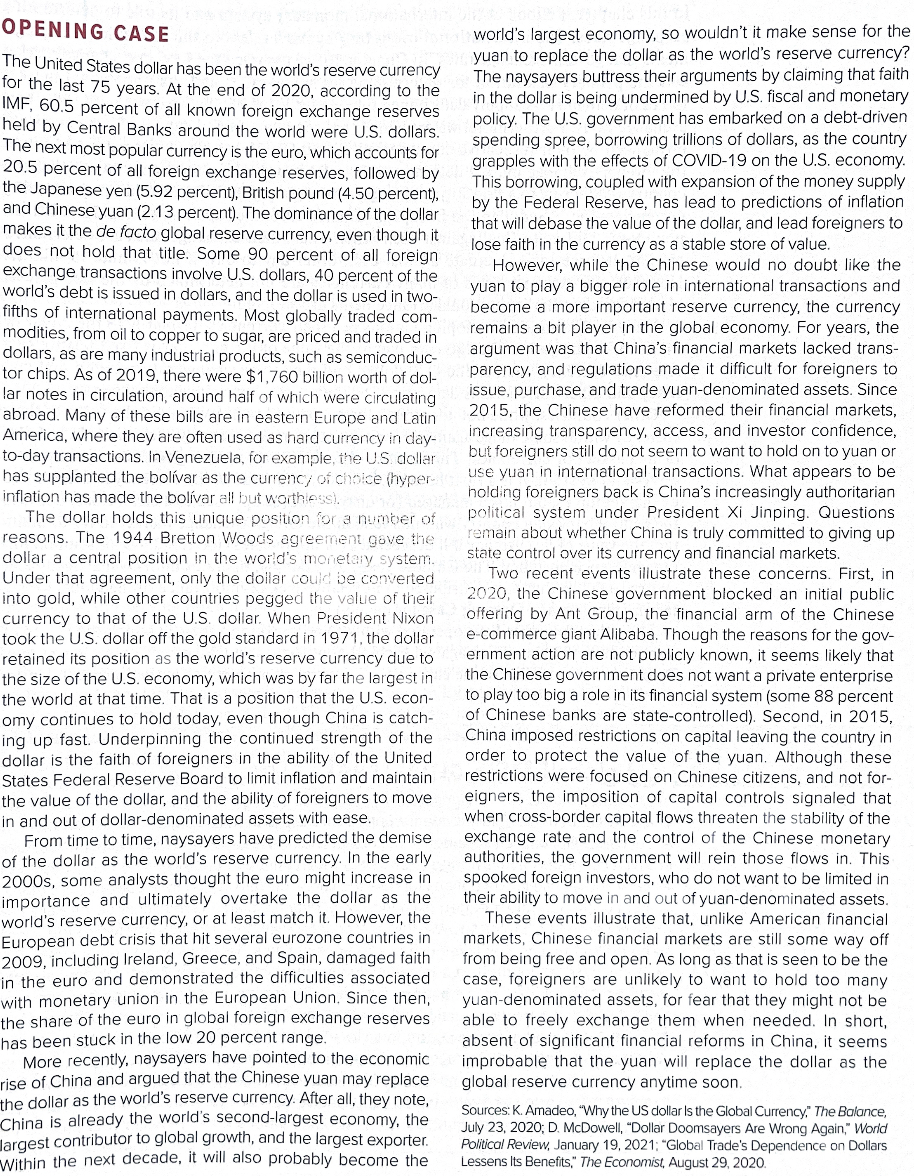 Solved QUESTION 1: Why does the United States hold the | Chegg.com