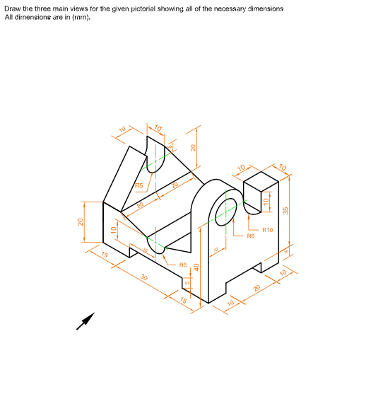 Solved Draw the three main views for the given pictorial | Chegg.com