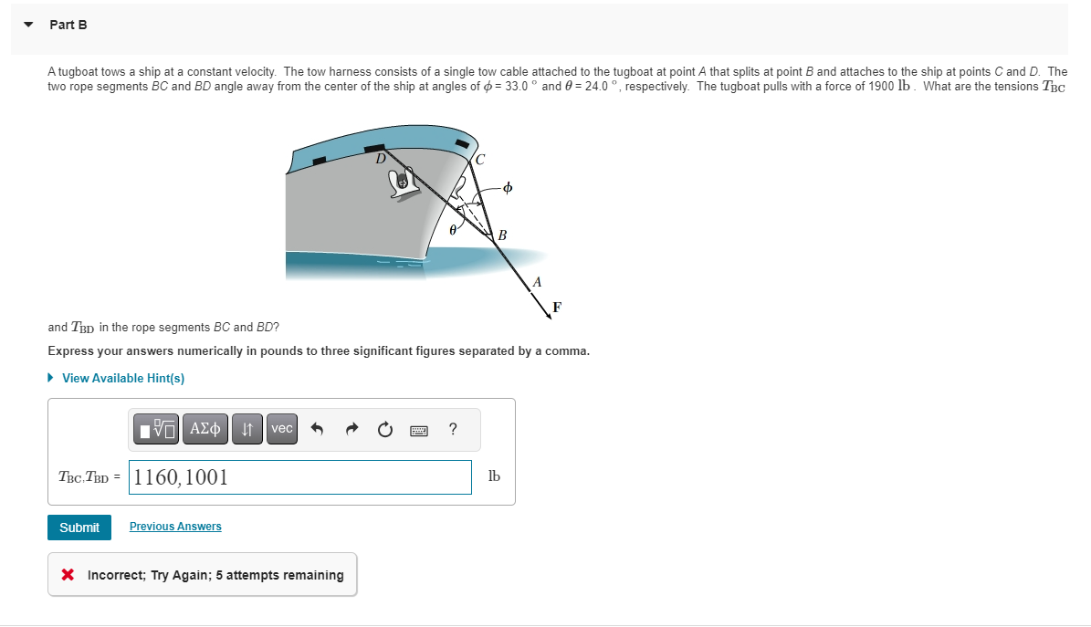 Solved A tugboat tows a ship at a constant velocity. The tow | Chegg.com