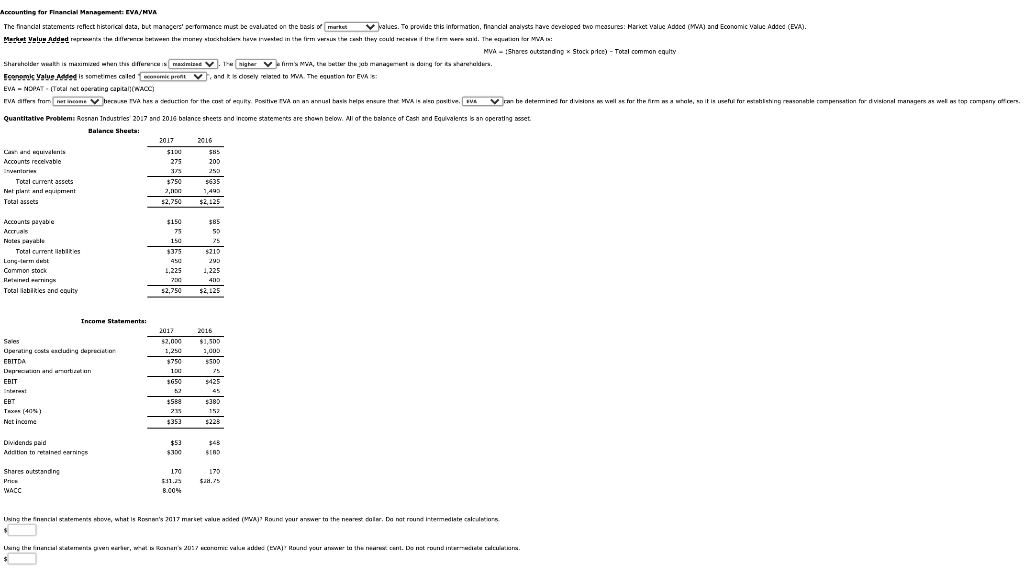 Solved Accounting for Financial Management: EVA/MVA The | Chegg.com