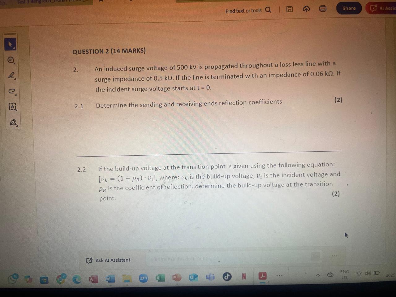 Solved QUESTION 2 (14 ﻿MARKS)An ﻿induced surge voltage | Chegg.com
