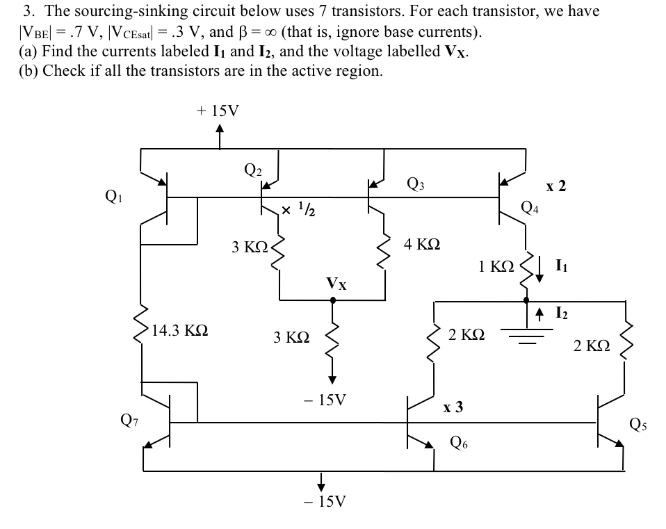 Solved 3. The sourcing-sinking circuit below uses 7 | Chegg.com