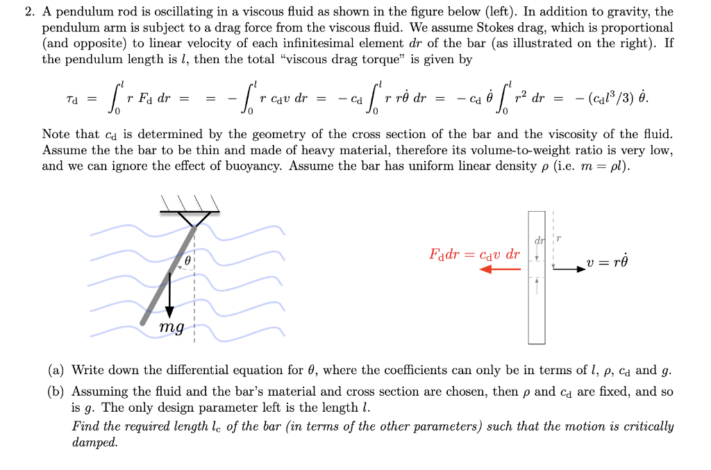 Solved A pendulum rod is oscillating in a viscous fluid as | Chegg.com