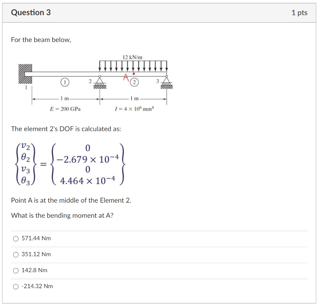 Solved For the beam below, The element 2's DOF is calculated | Chegg.com