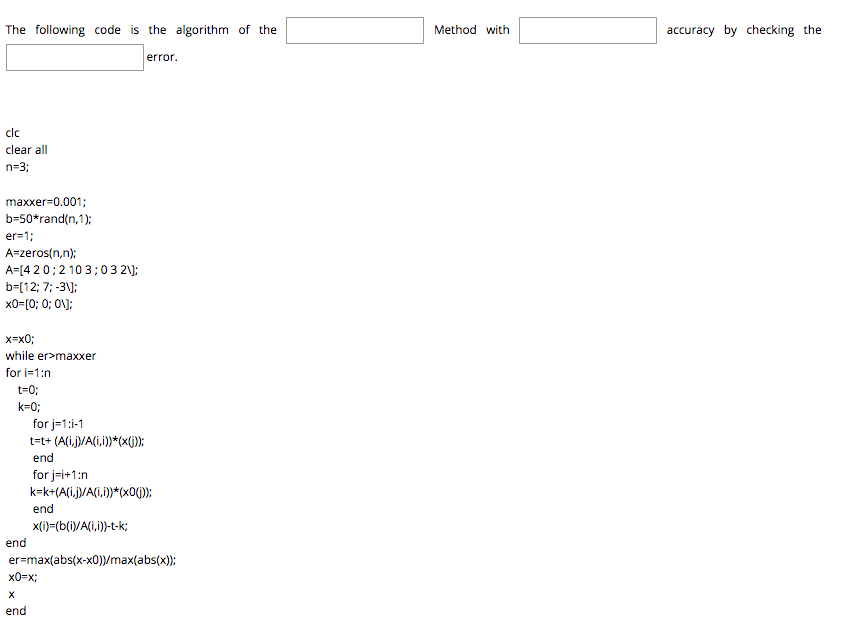Solved The following code is the algorithm of the Method | Chegg.com