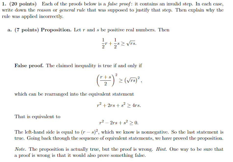 Solved 1. (20 points) Each of the proofs below is a false | Chegg.com