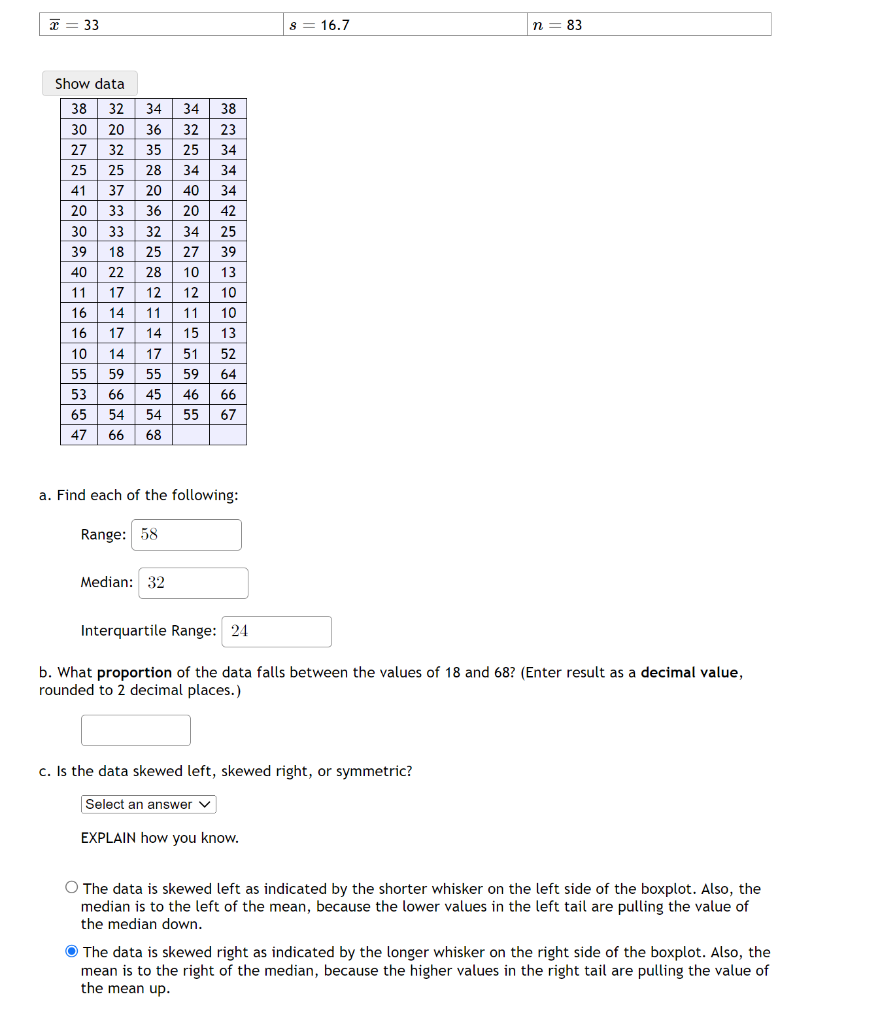 Solved xˉ=33s=16.7n=83 a. Find each of the following: Range: | Chegg.com
