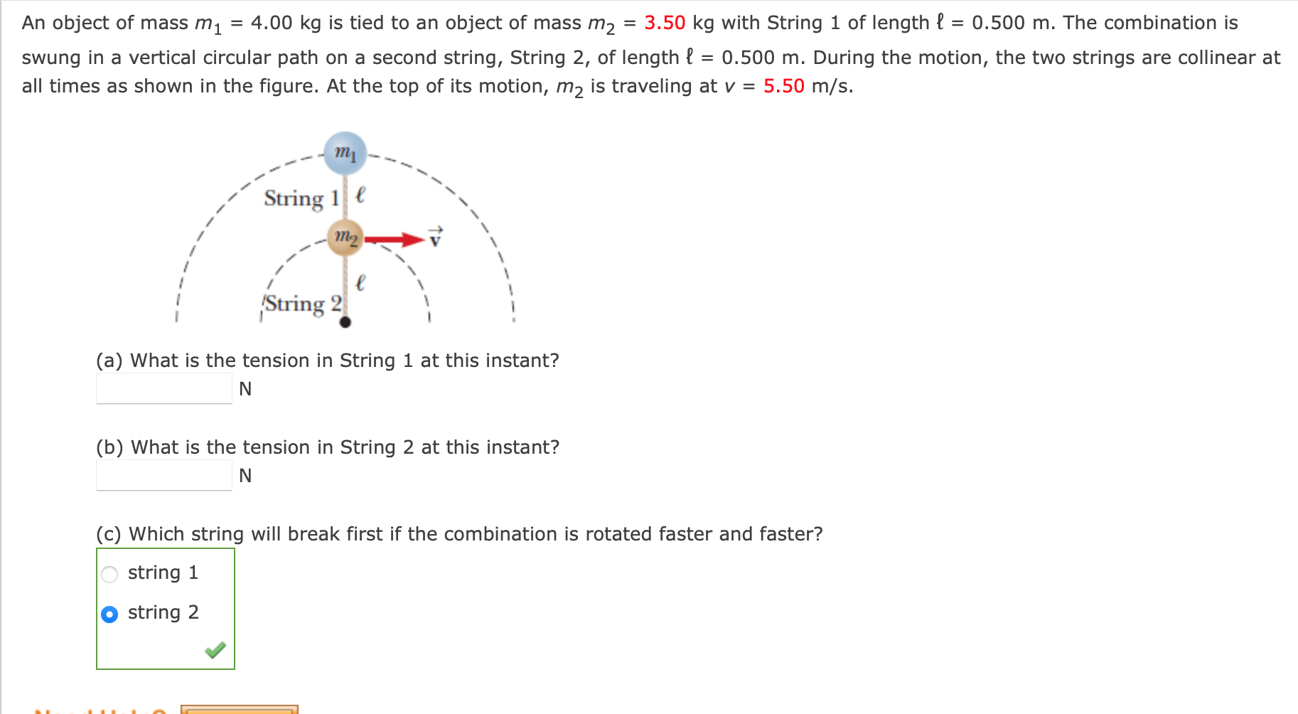 Solved An object of mass m1 = 4.00 kg is tied to an object | Chegg.com
