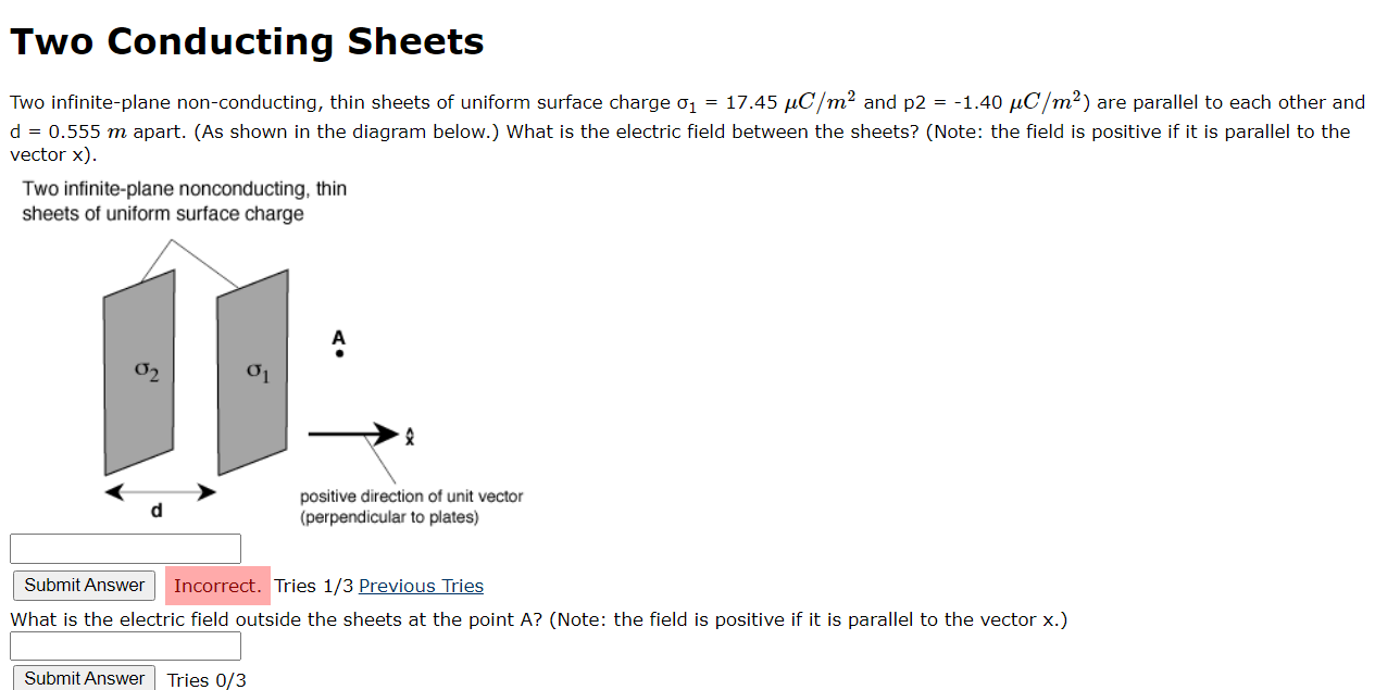 Solved Two Conducting Sheets Two infinite-plane | Chegg.com