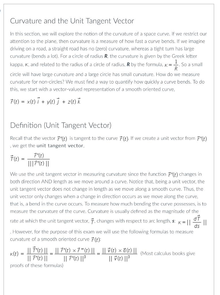 Solved Curvature and the Unit Tangent Vector In this | Chegg.com