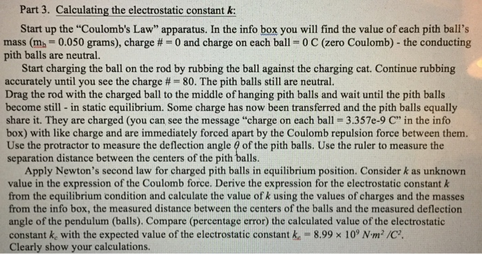 Solved Part 3. Calculating the electrostatic constant k: | Chegg.com