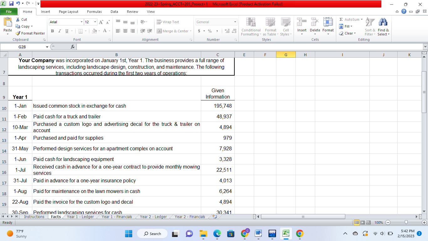 Solved 龱| 2022-23+Spring_ACCT+201_Project+ 1 - Microsoft | Chegg.com