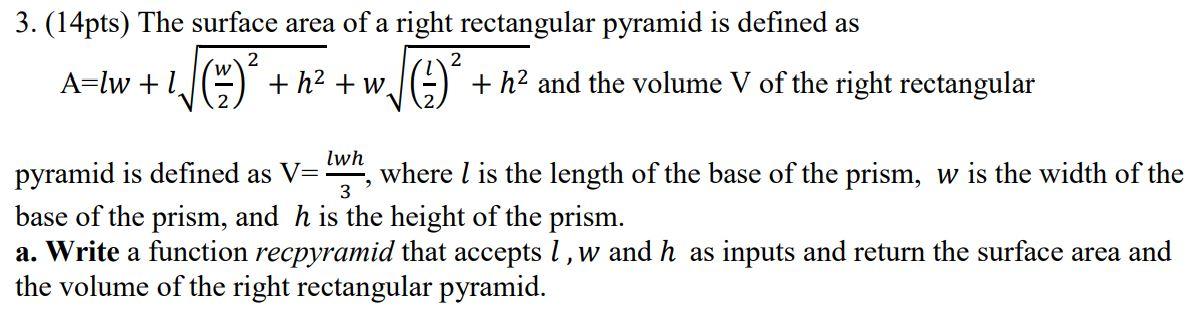 Solved 3. (14pts) The surface area of a right rectangular | Chegg.com