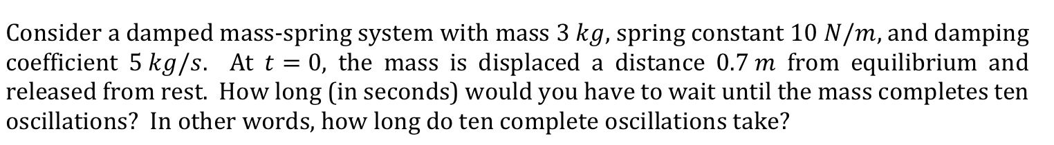 Solved Consider a damped mass-spring system with mass 3 kg, | Chegg.com