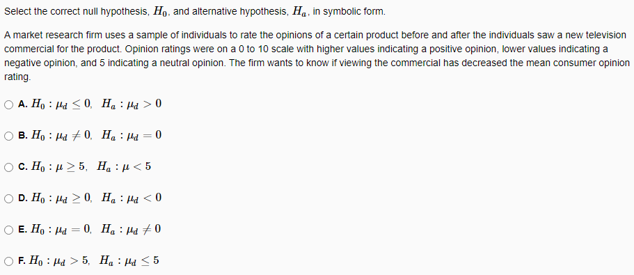 Solved Select the correct null hypothesis, Ho, and | Chegg.com