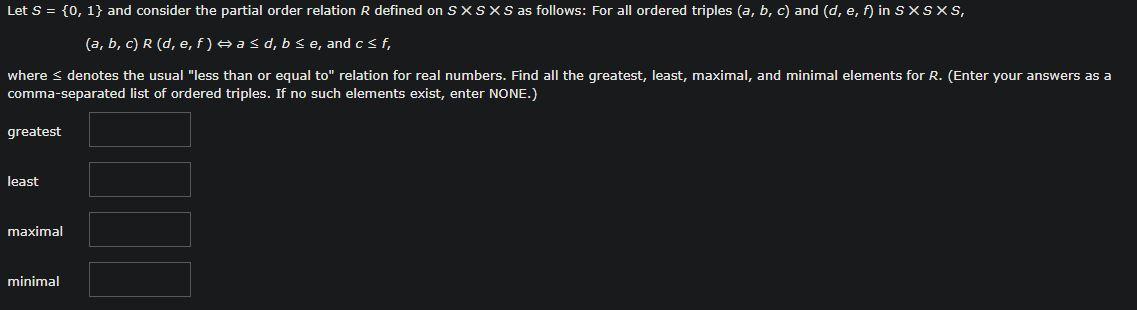 Solved Let S = {0, 1} and consider the partial order | Chegg.com