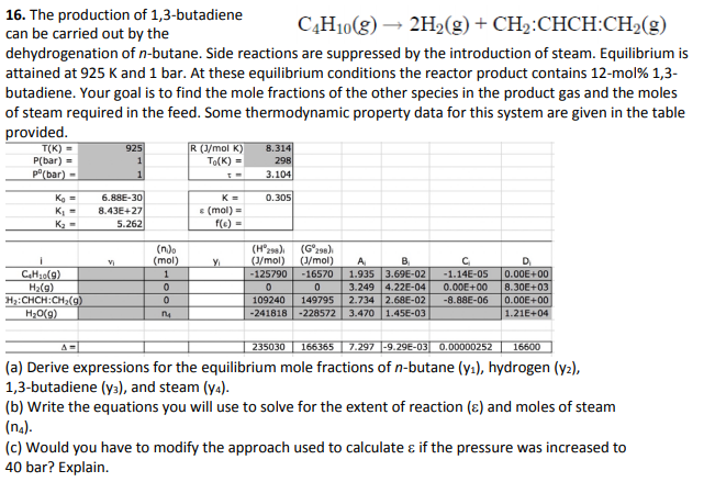 16. The production of 1,3-butadiene can be carried | Chegg.com