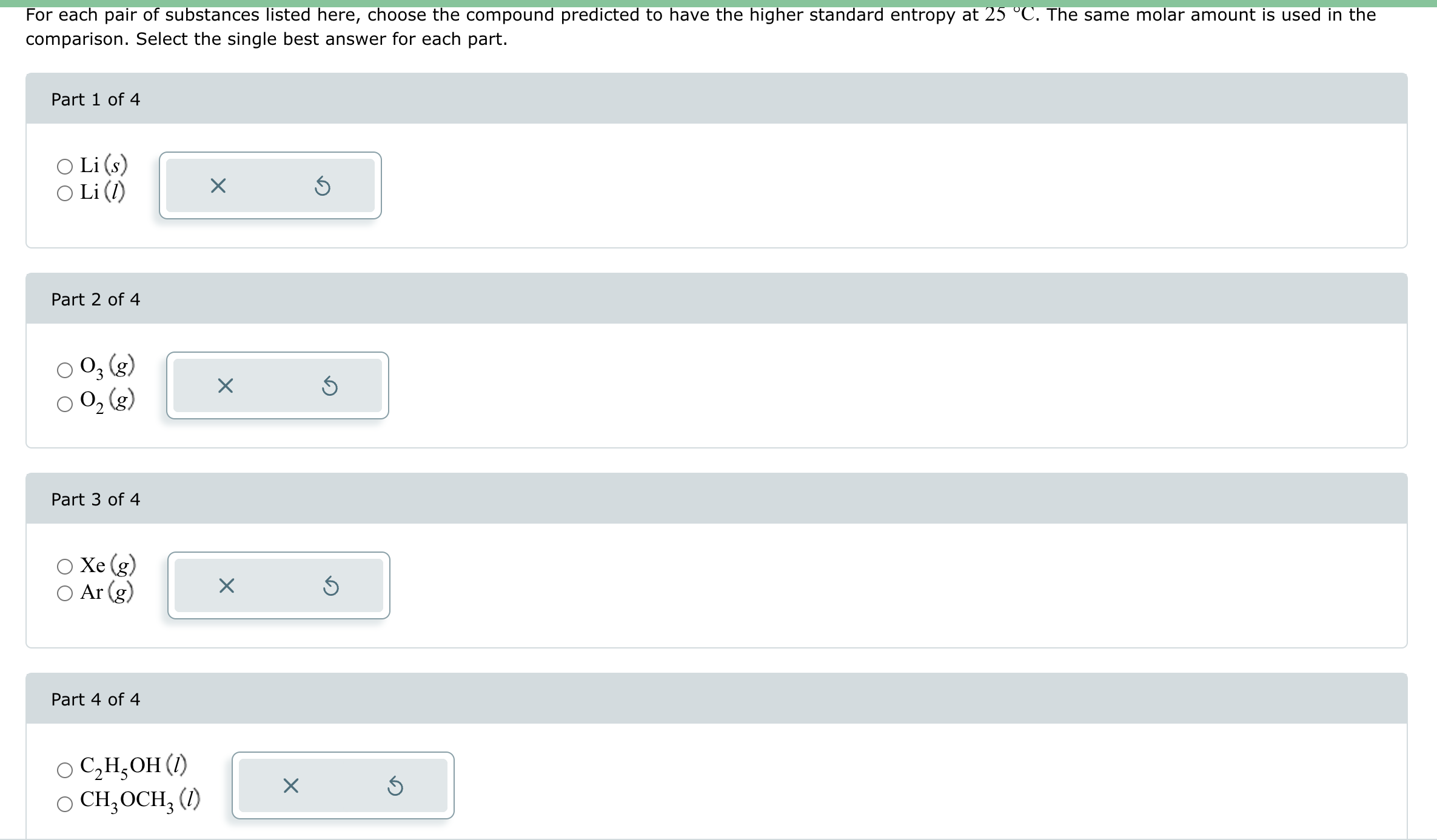 Solved For each pair of substances listed here, choose the | Chegg.com
