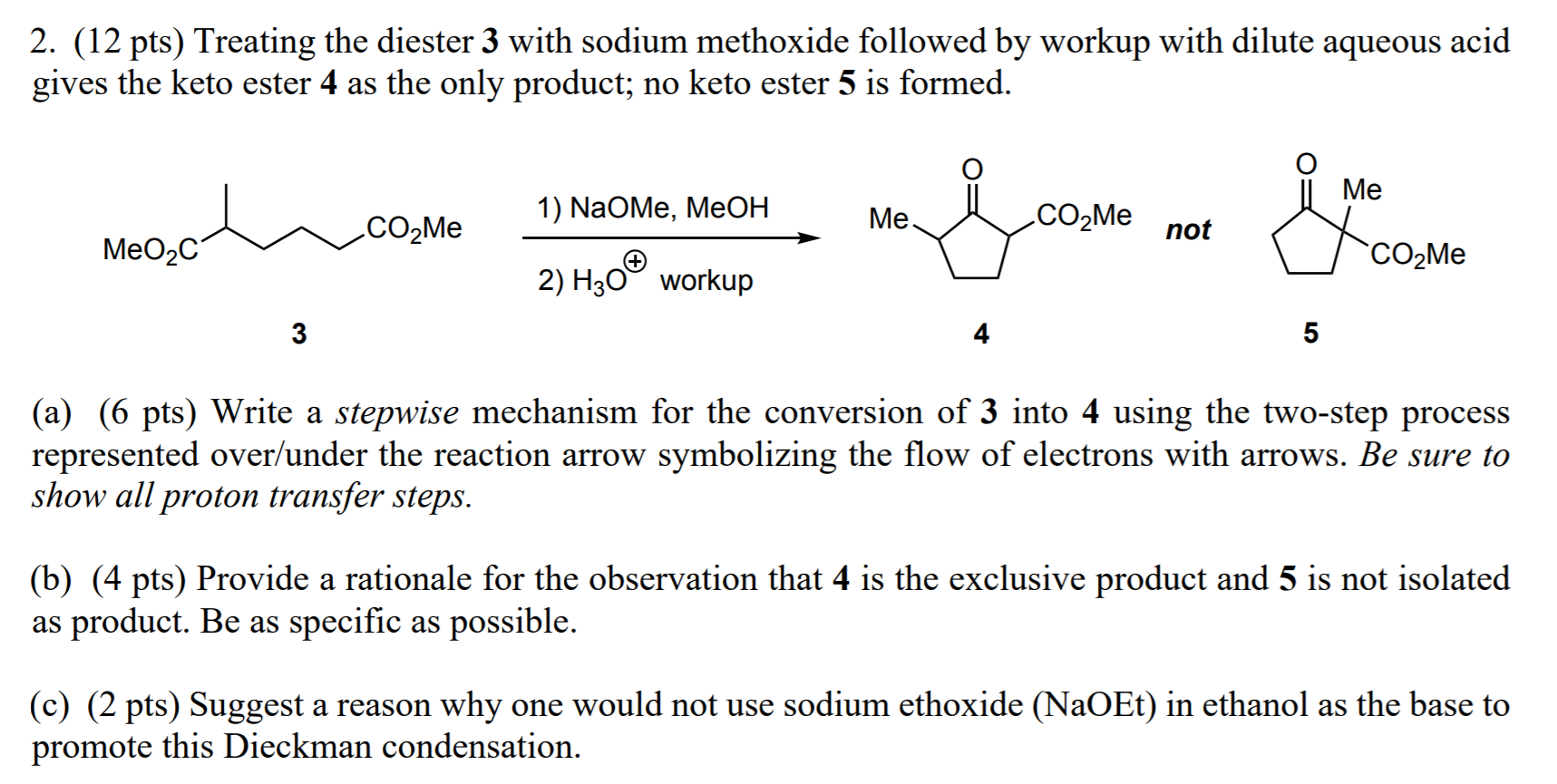 Solved 2. (12 pts) Treating the diester 3 with sodium | Chegg.com