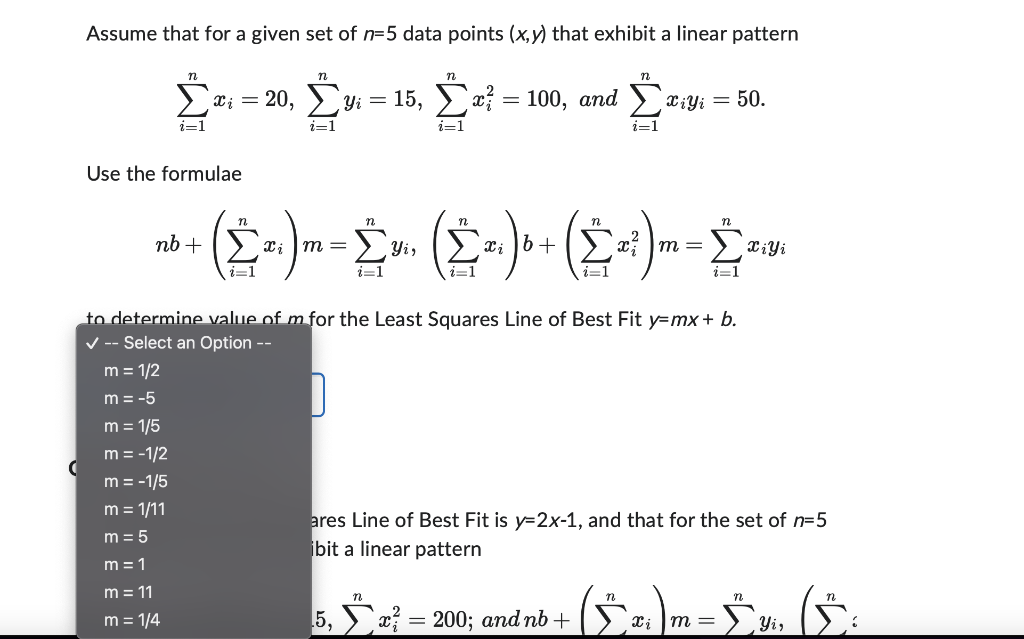 Solved Assume that for a given set of n=5 data points (x,y) | Chegg.com