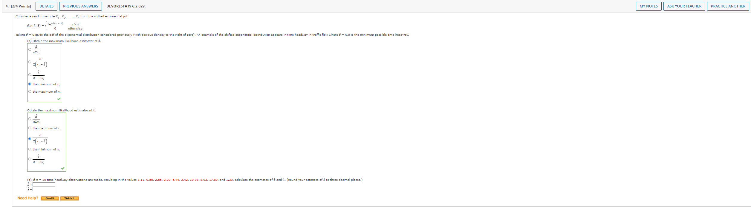 Solved 4. [2/4 Points] DETAILS PREVIOUS ANSWERS DEVORESTAT9 | Chegg.com