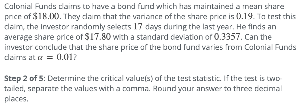 Solved Colonial Funds claims to have a bond fund which has | Chegg.com