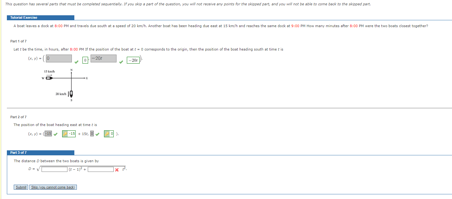 Solved (x,y)= art 2 of 7 The position of the boat heading | Chegg.com