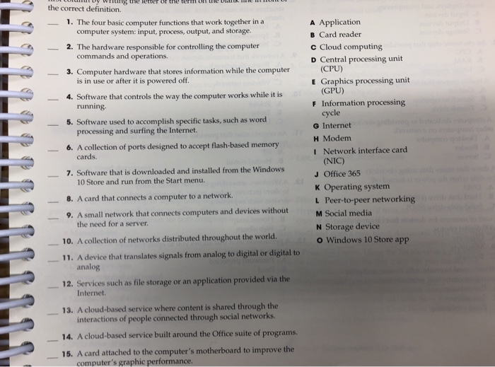 Solved the correct definition. 1. The four basic computer | Chegg.com