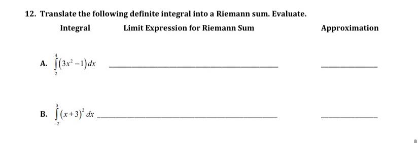 Solved 12. Translate the following definite integral into a | Chegg.com