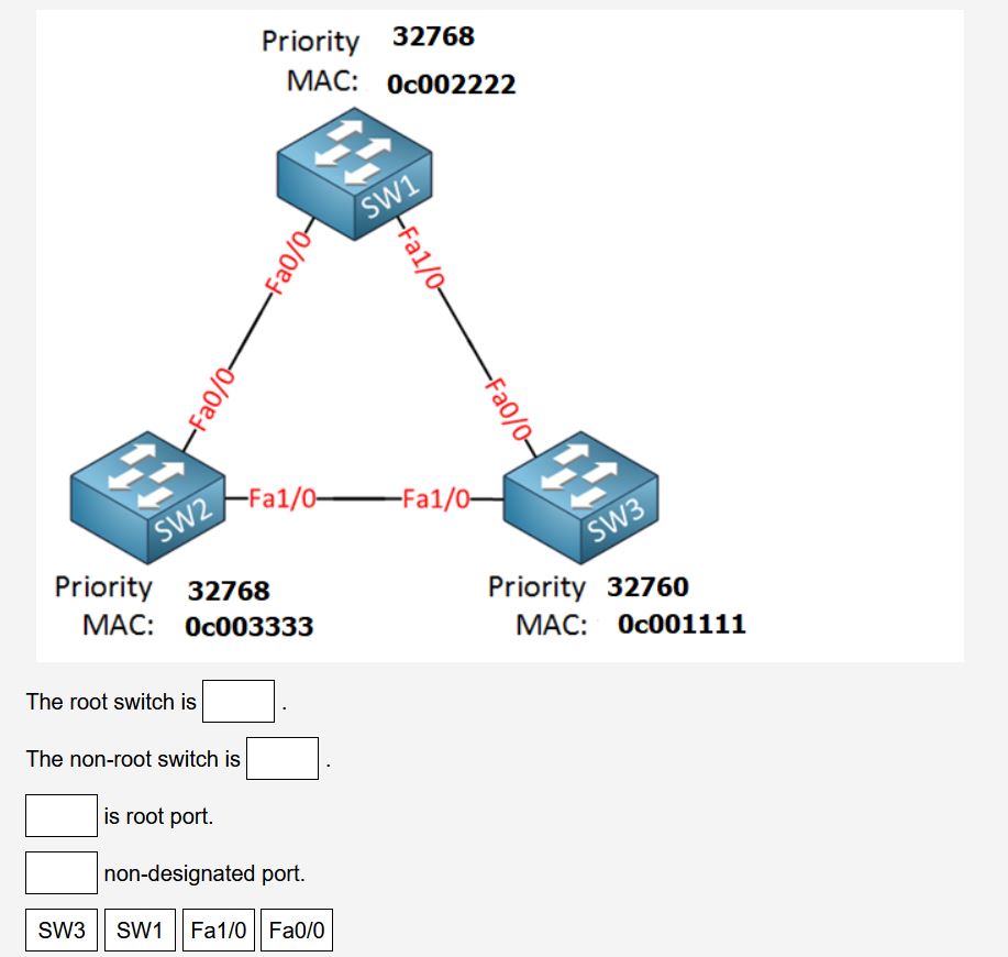Solved The root switch is The non-root switch is is root | Chegg.com