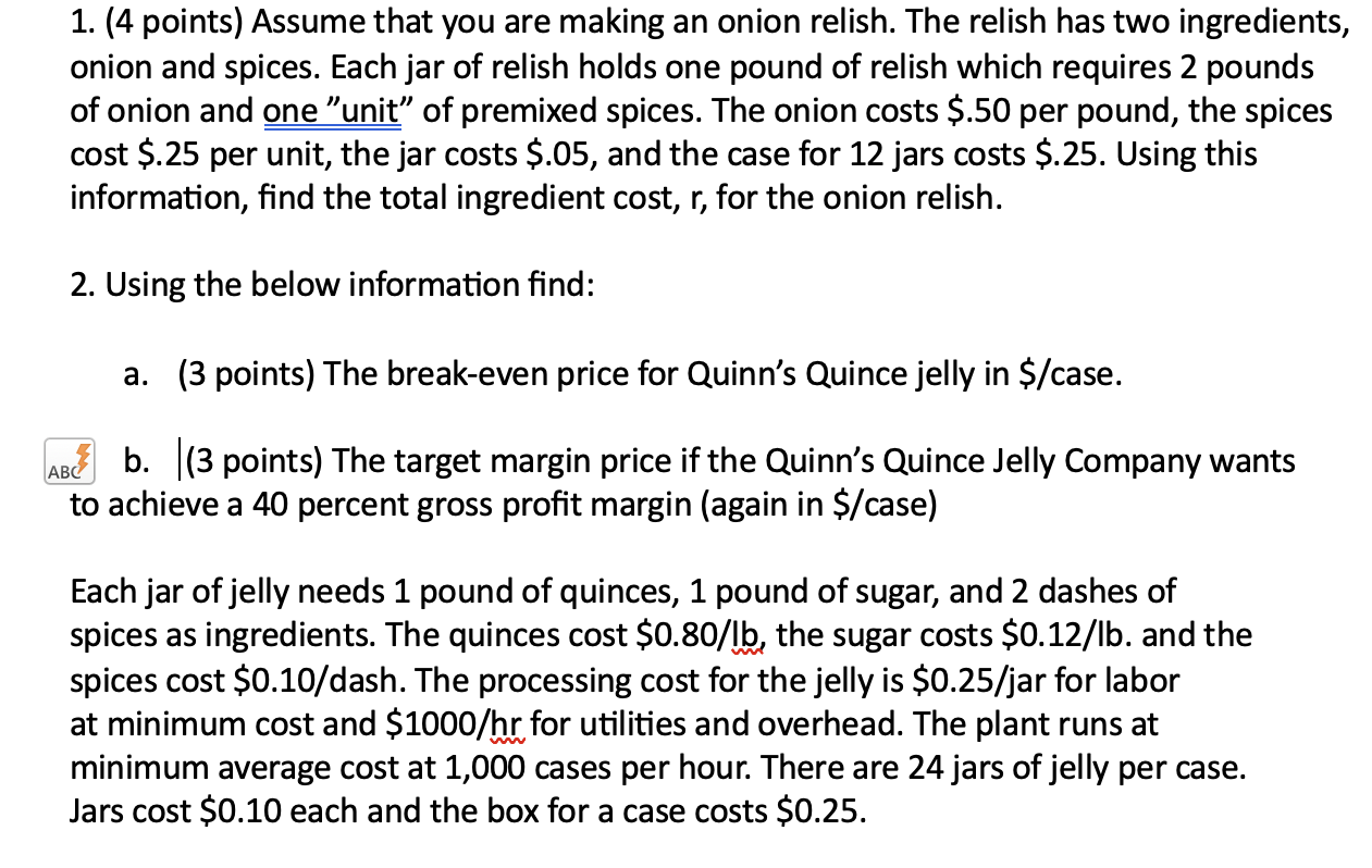 Solved 1. (4 ﻿points) ﻿Assume that you are making an onion | Chegg.com