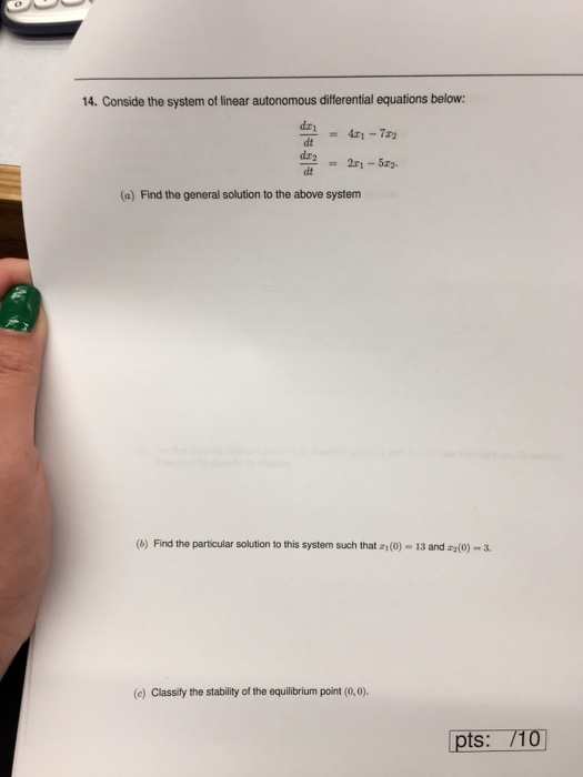 Solved 14. Conside the system of linear autonomous | Chegg.com