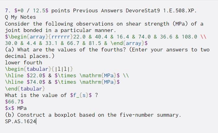 Solved 7. $+0 / 12.5$ points Previous Answers DevoreStat9 | Chegg.com