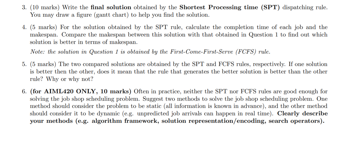 Solved Part 1: Job Shop Scheduling (40 marks] In this part, | Chegg.com