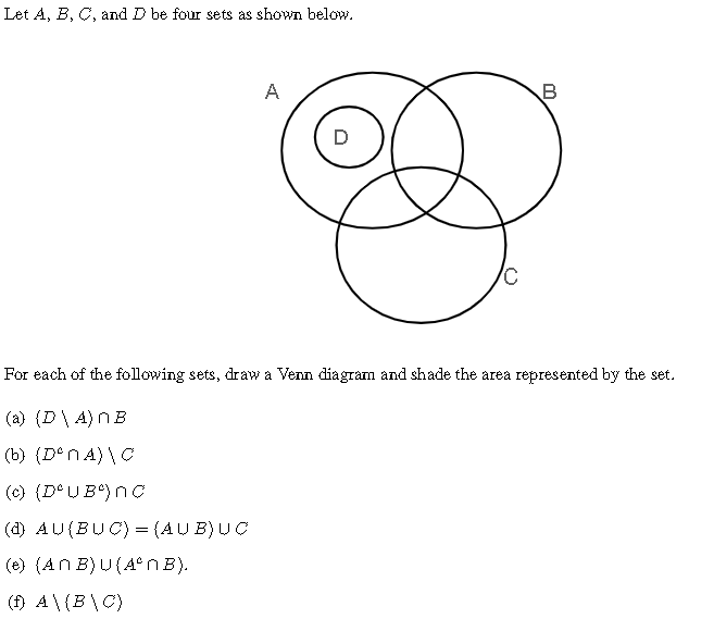 Solved Let A,B,C, and D be four sets as shown below. For | Chegg.com