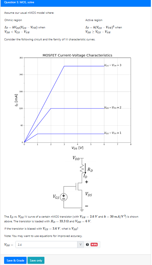 Solved Question 5: MOS, solve Assume our usual nMOS model | Chegg.com