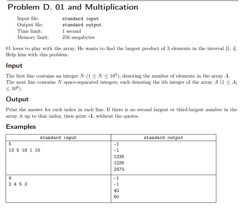 Solved Problem D. 01 and Multiplication Input file: standard | Chegg.com