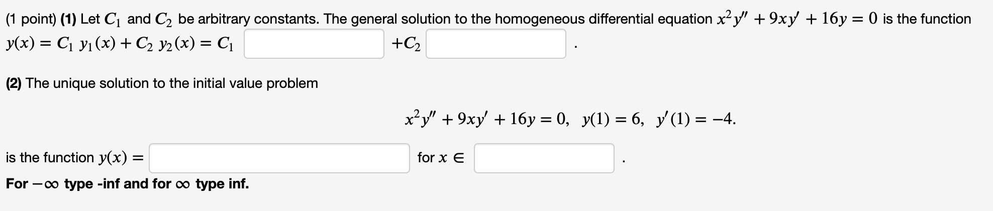 Solved - (1 point) (1) Let C and C2 be arbitrary constants. | Chegg.com