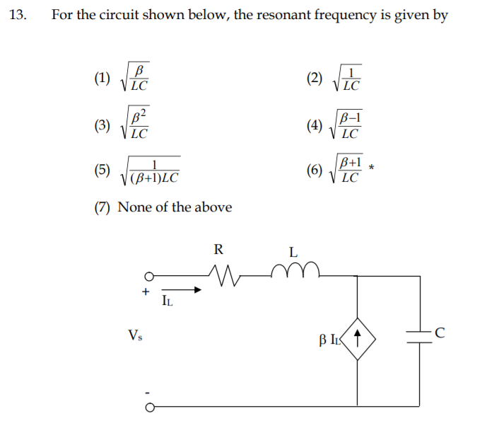 Solved 13. For the circuit shown below, the resonant | Chegg.com