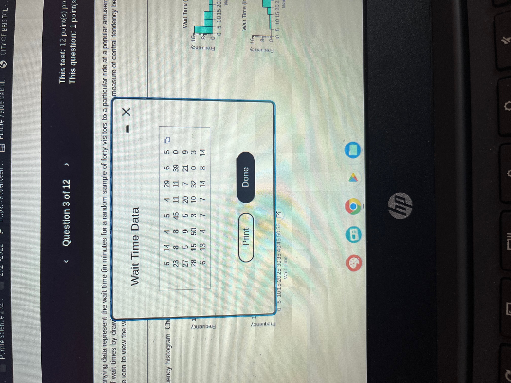 Solved The accompanying data represent the wait time (in | Chegg.com