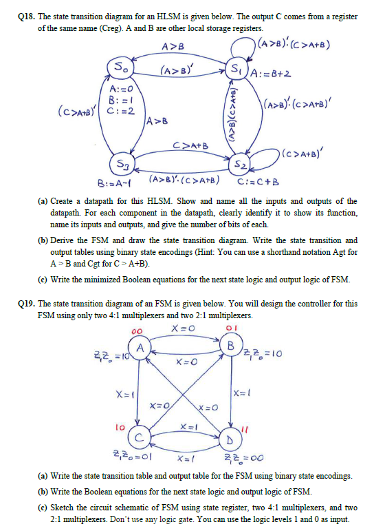 Solved Q18. The state transition diagram for an HLSM is | Chegg.com