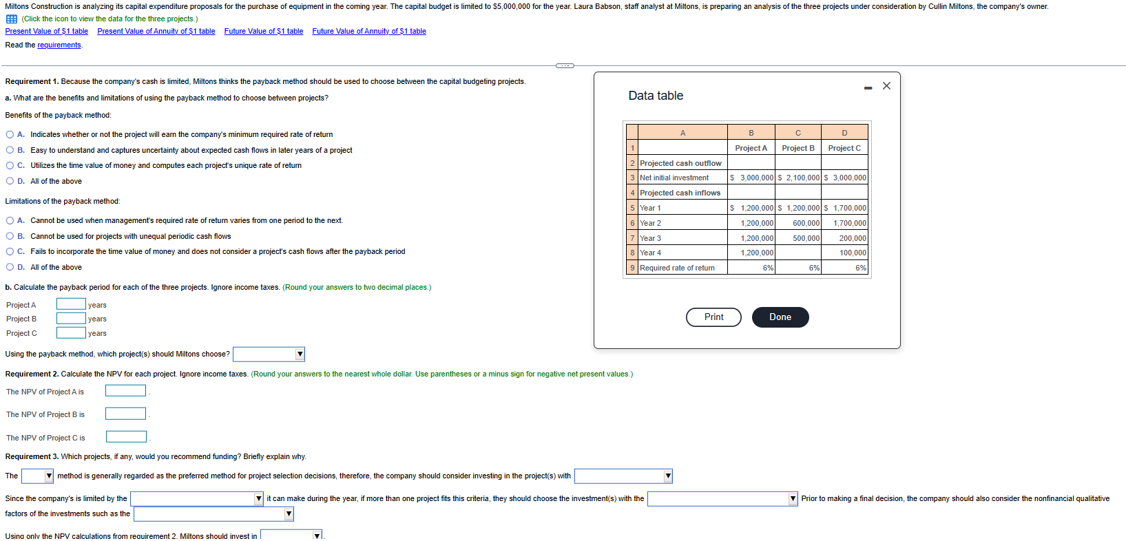 PLEASE READ Dropdown box options: (Project A, | Chegg.com