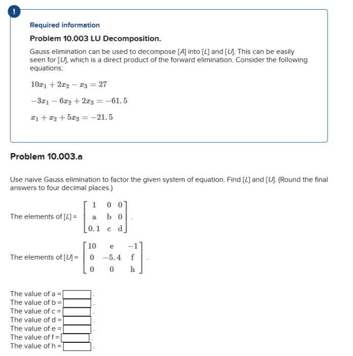 Solved ! Required information Problem 10.003 LU | Chegg.com