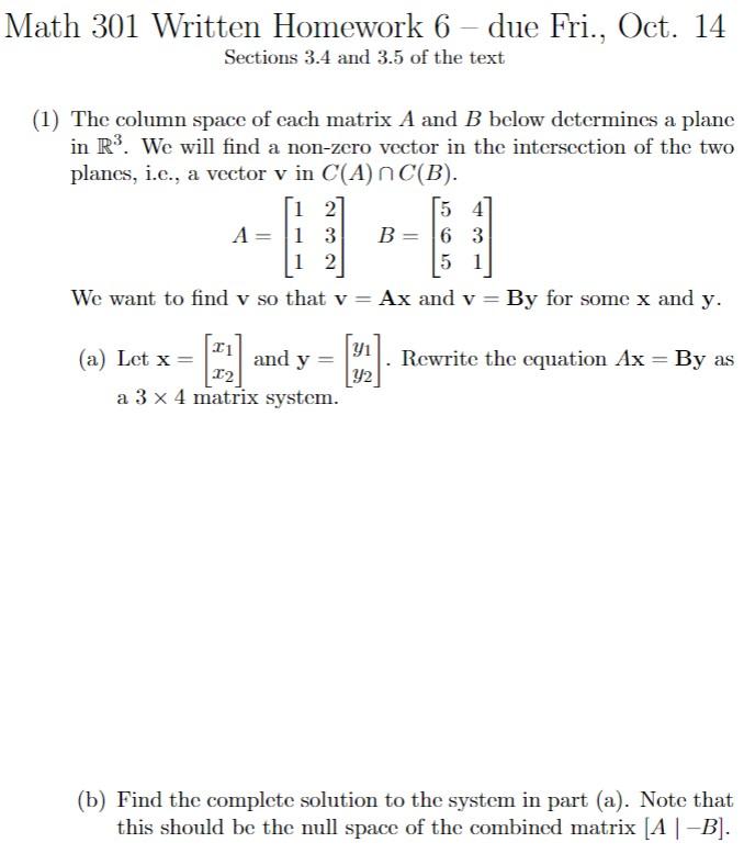 Solved Math 301 Written Homework 6 - due Fri., Oct. 14 | Chegg.com