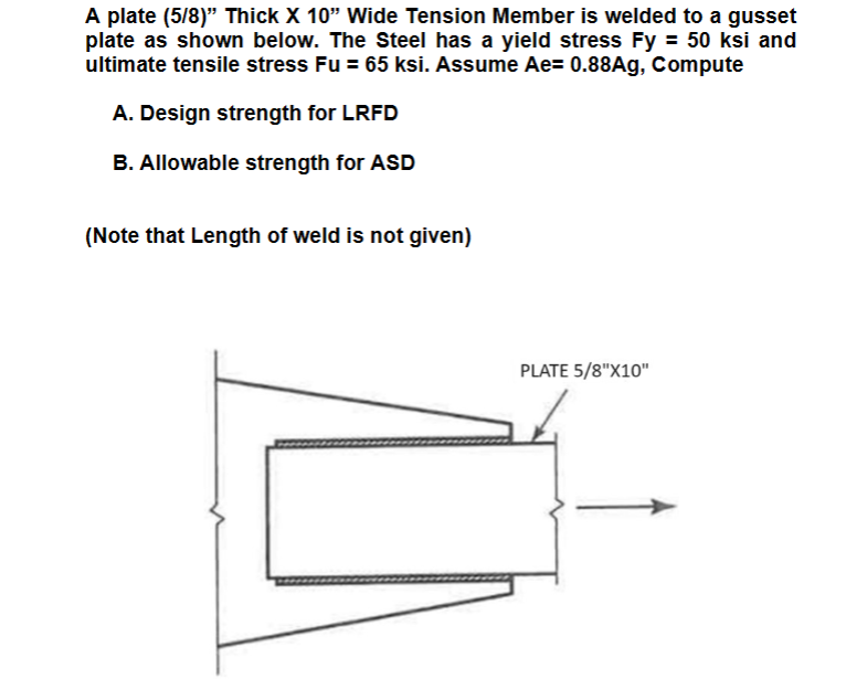 Solved A plate (5/8) " Thick X10 " Wide Tension Member is | Chegg.com