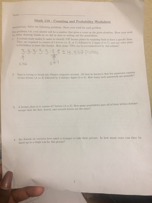 Solved Math 110-Counting and Probability Worksheet | Chegg.com