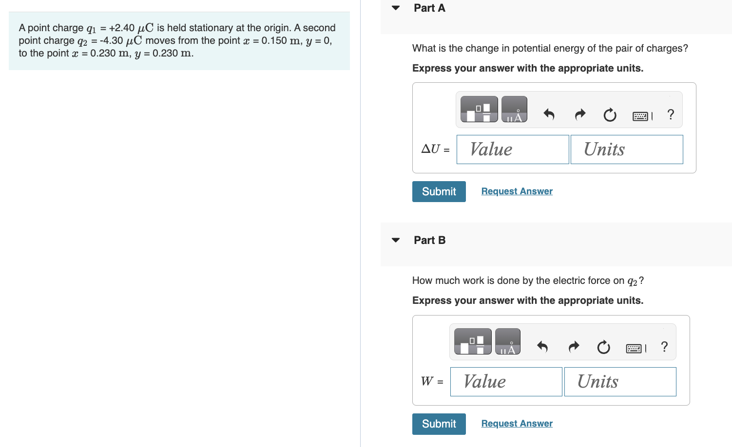 Solved Part AA point charge q1=+2.40μC ﻿is held stationary | Chegg.com